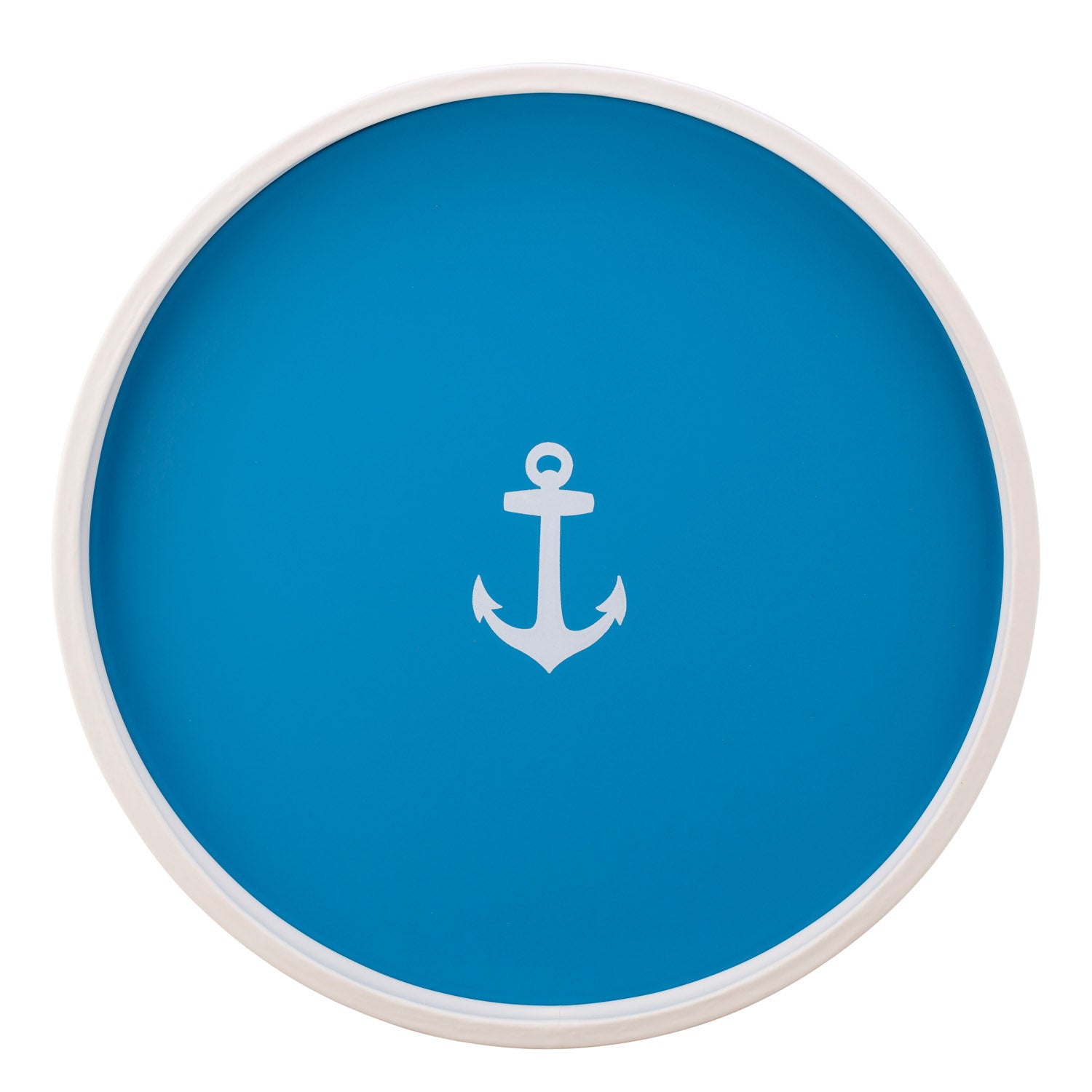 Round Serving Tray with Anchor Decal - Nautical Style Entertaining